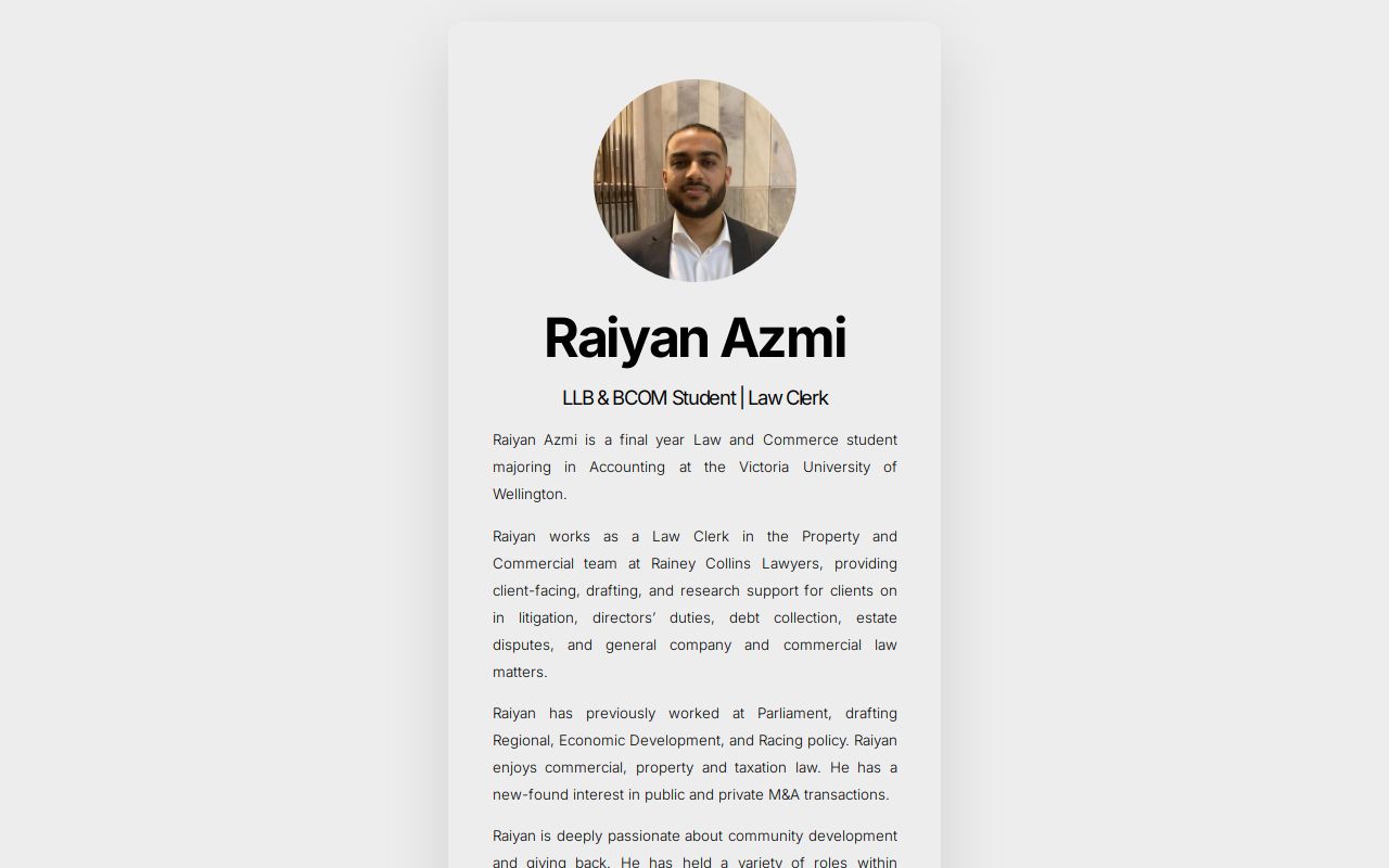 Raiyan Azmi: LLB & BCOM Student | Law Clerk